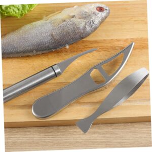 1 Set Stainless Steel Fish Scale Planer Kitchen Gear Razor Blade Scraper Tweezers Scale Scarping Peeler Fish Scale Tool Fish Descalers Fishbone Tweezer Fish Cleaning Tool Silver FELTECHELECTR