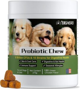 bighero probiotics for dogs - dog probiotics with prebiotics and digestive enzymes, support gut health, digestive & immune health, dog supplement for diarrhea & seasonal allergies-180 chicken flavor