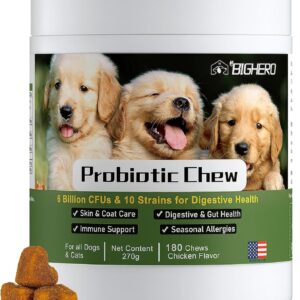 BIGHERO Probiotics for Dogs - Dog Probiotics with Prebiotics and Digestive Enzymes, Support Gut Health, Digestive & Immune Health, Dog Supplement for Diarrhea & Seasonal Allergies-180 Chicken Flavor