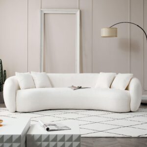 ssc satituncasa 102“ luxury modern boucle curved sofa couch, minimalist style comfy sofa couch for living room, apartment, home office, 3 seater curved white sofa(white 102)