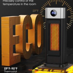 Space Heater for Indoor Use, 1500W Fast Heating Portable Electric Heater with Remote, Thermostat, Overheating & Tip-Over Protection, 90° Oscillation Quiet Space Heater for Large Room, Office & Home