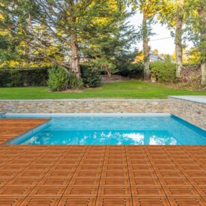 Natural Oak Wood Interlocking Deck Tiles 27pcs Outdoor Spliced ​​Solid Wood Flooring,Waterproof Flooring Tiles for Patio Porch Poolside Balcony Backyard (Model 1)