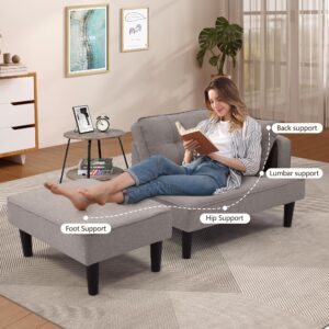 SEJOV Recliner Sofa Bed, Convertible Small Sectional Couches for Living Room, Sofa Cama moderno with Chaise & 2 Pillow, Small Couches for Small Spaces, Apartment, Dorm, Linen, Brown Grey