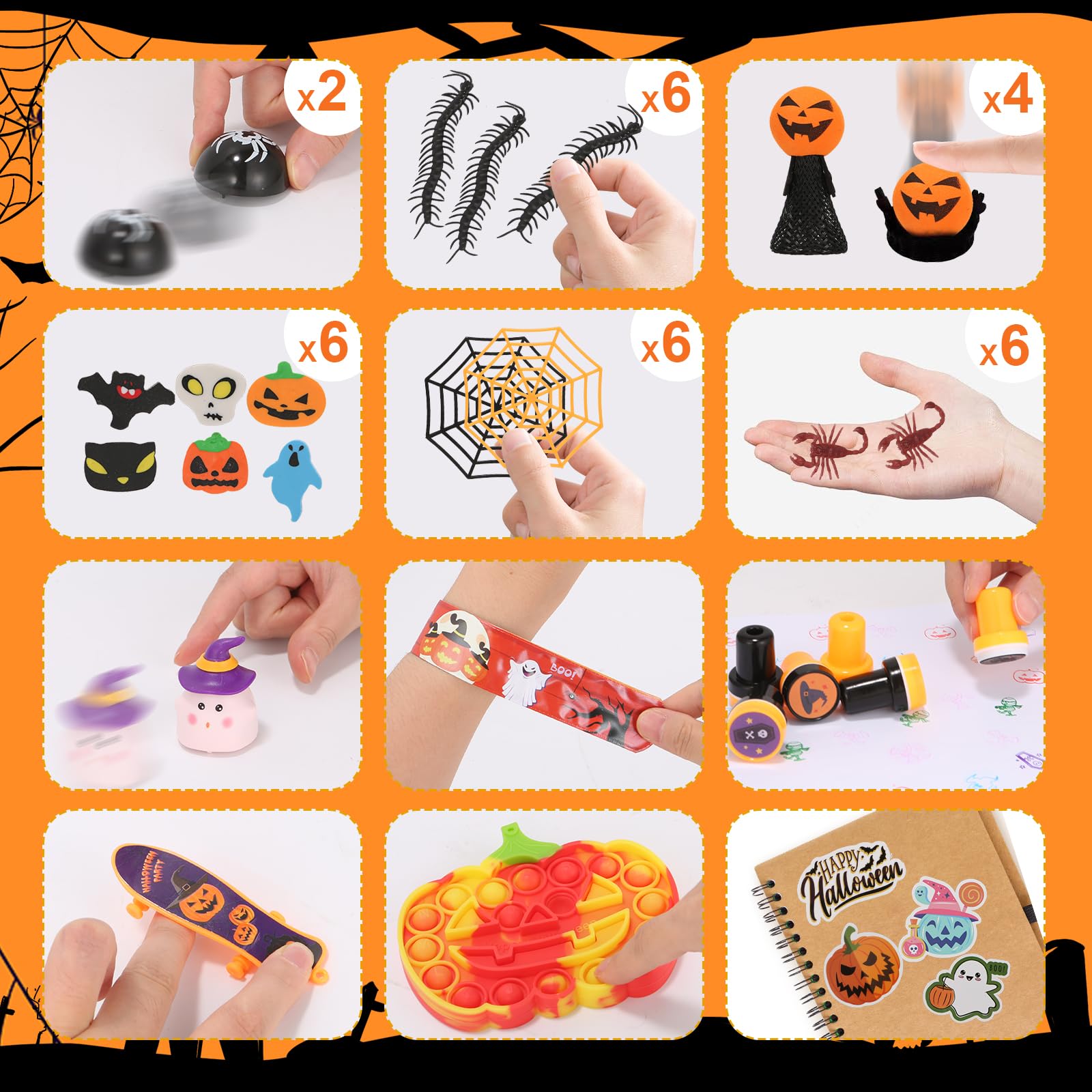 200Pcs Premium Halloween Party Favors for Kids Bulk, Halloween Trick or Treat Toys, Halloween Goodie Bag Stuffers, Halloween Treats Non Candy