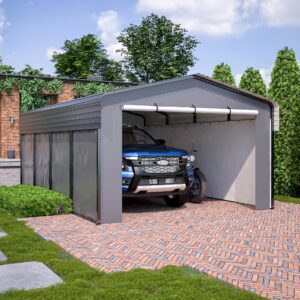 lzbeitem 13 x 20 ft car ports heavy duty - prefab metal carport with galvanized steel roof with sidewalls enclosure kit, sturdy heavy duty metal carport for cars, boats, and tractor