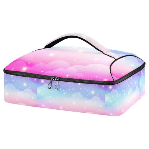 Kcldeci Insulated Thermal Food Carrier Insulated Casserole Carrier for Hot or Cold Food,Rainbow Unicorn (2) Insulated Tote Bag for Potluck Cookouts Parties Picnic,Lasagna Lugger