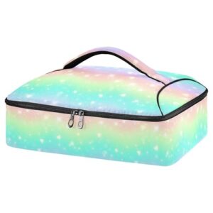 kcldeci insulated thermal food carrier insulated casserole carrier for hot or cold food,rainbow fantasy hearts and stars insulated tote bag for potluck cookouts parties picnic,lasagna lugger