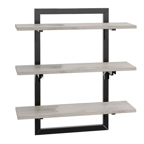 toxaaiwr Wooden Storage Shelf, Wall Mounted Foldable Rack Shelf, Display Stand Shelf, Foldable Design, Strong Load-Bearing, Smooth Edge, Easy Assembly Floating Shelves Grey