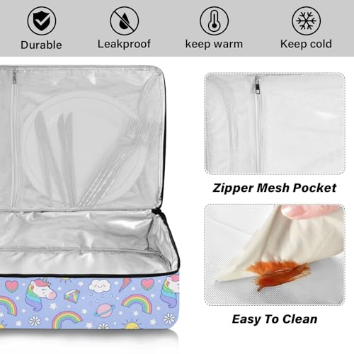 Kcldeci Insulated Thermal Food Carrier Insulated Casserole Carrier for Hot or Cold Food,Unicorn Rainbow Insulated Tote Bag for Potluck Cookouts Parties Picnic,Lasagna Lugger