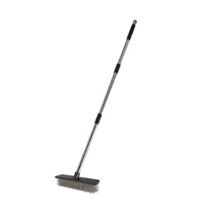 Shulemin Floor Scrub Brush Push Broom Floor Scrubber Cleaning Brush Outdoor Broom Telescopic Handle Long Handle Wire Brush for Cleaning Patio Bathroom Garage Kitchen Wall Deck Tub Tile 27cm