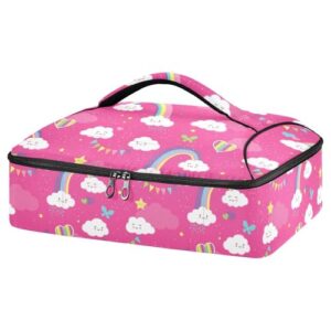 kcldeci insulated thermal food carrier insulated casserole carrier for hot or cold food,lovely pink hearts and butterflies insulated tote bag for potluck cookouts parties picnic,lasagna lugger