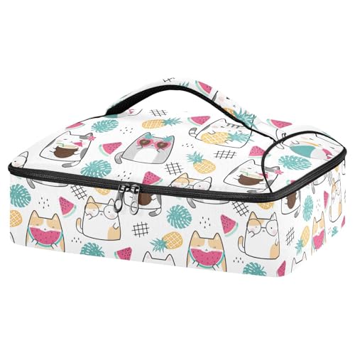 Kcldeci Insulated Thermal Food Carrier Insulated Casserole Carrier for Hot or Cold Food,Kawaii Summer Cute Cats Insulated Tote Bag for Potluck Cookouts Parties Picnic,Lasagna Lugger