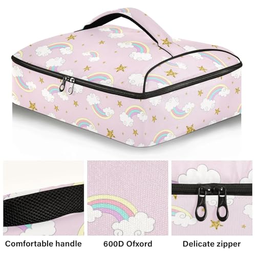 Kcldeci Insulated Thermal Food Carrier Insulated Casserole Carrier for Hot or Cold Food,Cute Cartoon Rainbow Golden Sparkle Stars Insulated Tote Bag for Potluck Cookouts Parties Picnic,Lasagna Lugger