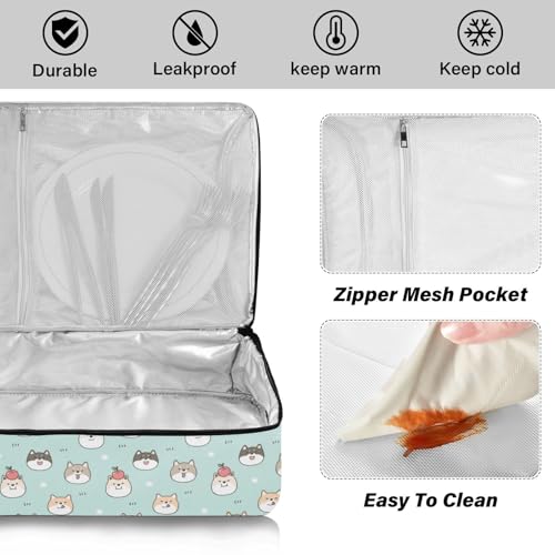 Kcldeci Insulated Thermal Food Carrier Insulated Casserole Carrier for Hot or Cold Food,Cute Cartoon Face Insulated Tote Bag for Potluck Cookouts Parties Picnic,Lasagna Lugger