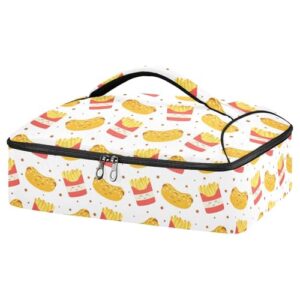 kcldeci insulated thermal food carrier insulated casserole carrier for hot or cold food,hot dog and french fries insulated tote bag for potluck cookouts parties picnic,lasagna lugger