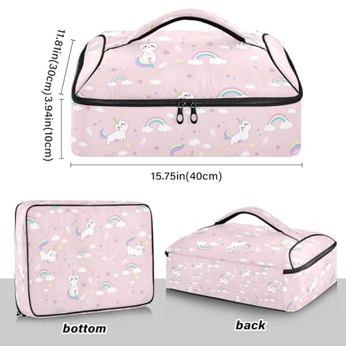 Kcldeci Insulated Thermal Food Carrier Insulated Casserole Carrier for Hot or Cold Food,Cute Caticorn and Clouds Insulated Tote Bag for Potluck Cookouts Parties Picnic,Lasagna Lugger