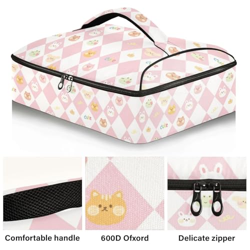 Kcldeci Insulated Thermal Food Carrier Insulated Casserole Carrier for Hot or Cold Food,Cute Animals Face Insulated Tote Bag for Potluck Cookouts Parties Picnic,Lasagna Lugger