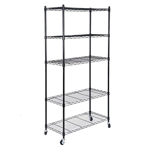 HKYH 5-Shelf Steel Wire Tier Layer Shelving Durable 30.1x14.2x63 Holder Storage Rack Generic Storagerack Closet organizers and storage Organization and storage Storage shelves Closet storage Bo