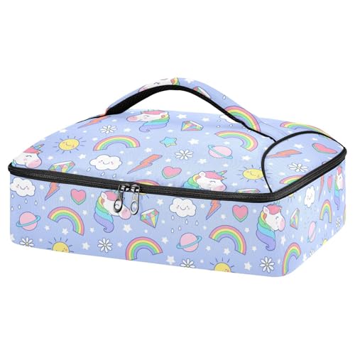 Kcldeci Insulated Thermal Food Carrier Insulated Casserole Carrier for Hot or Cold Food,Unicorn Rainbow Insulated Tote Bag for Potluck Cookouts Parties Picnic,Lasagna Lugger