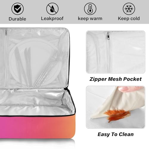 Kcldeci Insulated Thermal Food Carrier Insulated Casserole Carrier for Hot or Cold Food,Rainbow Gradient Insulated Tote Bag for Potluck Cookouts Parties Picnic,Lasagna Lugger