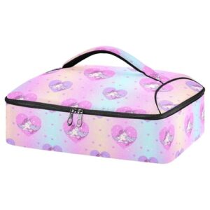 kcldeci insulated thermal food carrier insulated casserole carrier for hot or cold food,rainbow unicorns hearts insulated tote bag for potluck cookouts parties picnic,lasagna lugger