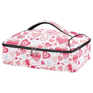 kcldeci insulated thermal food carrier insulated casserole carrier for hot or cold food,cute hearts patchwork insulated tote bag for potluck cookouts parties picnic,lasagna lugger