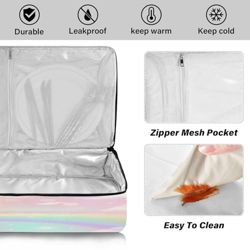 Kcldeci Insulated Thermal Food Carrier Insulated Casserole Carrier for Hot or Cold Food,Rainbow Unicorn Insulated Tote Bag for Potluck Cookouts Parties Picnic,Lasagna Lugger