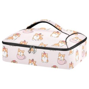 kcldeci insulated thermal food carrier insulated casserole carrier for hot or cold food,cute cartoon corgi dog (2) insulated tote bag for potluck cookouts parties picnic,lasagna lugger