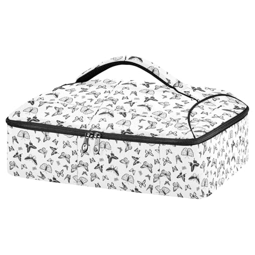 Kcldeci Insulated Thermal Food Carrier Insulated Casserole Carrier for Hot or Cold Food,Butterflies Black and White Butterfly Insulated Tote Bag for Potluck Cookouts Parties Picnic,Lasagna Lugger