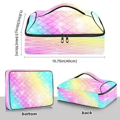 Kcldeci Insulated Thermal Food Carrier Insulated Casserole Carrier for Hot or Cold Food,Mermaid Kawaii Magic Stars Insulated Tote Bag for Potluck Cookouts Parties Picnic,Lasagna Lugger