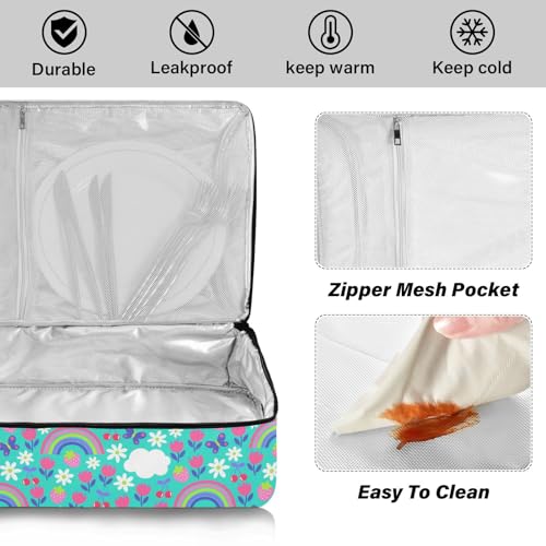 Kcldeci Insulated Thermal Food Carrier Insulated Casserole Carrier for Hot or Cold Food,Floral Fruit Rainbow and Cloud Insulated Tote Bag for Potluck Cookouts Parties Picnic,Lasagna Lugger