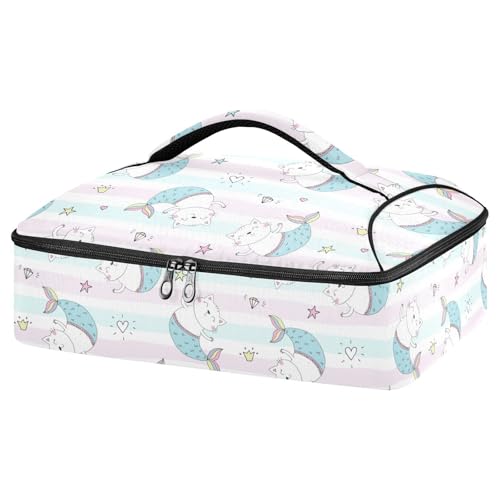 Kcldeci Insulated Thermal Food Carrier Insulated Casserole Carrier for Hot or Cold Food,Cat Mermaid Insulated Tote Bag for Potluck Cookouts Parties Picnic,Lasagna Lugger