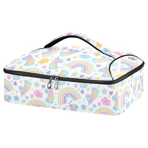 Kcldeci Insulated Thermal Food Carrier Insulated Casserole Carrier for Hot or Cold Food,Unicorns Rainbow and Stars Insulated Tote Bag for Potluck Cookouts Parties Picnic,Lasagna Lugger