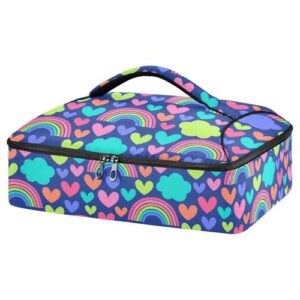 kcldeci insulated thermal food carrier insulated casserole carrier for hot or cold food,colorful heart rainbow and cloud insulated tote bag for potluck cookouts parties picnic,lasagna lugger