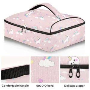 Kcldeci Insulated Thermal Food Carrier Insulated Casserole Carrier for Hot or Cold Food,Cute Caticorn and Clouds Insulated Tote Bag for Potluck Cookouts Parties Picnic,Lasagna Lugger