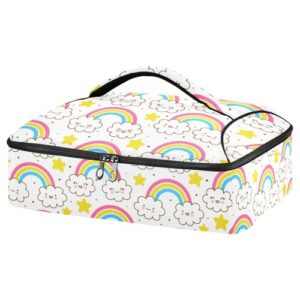 kcldeci insulated thermal food carrier insulated casserole carrier for hot or cold food,cute cartoon clouds rainbows and stars (1) insulated tote bag for potluck cookouts parties picnic,lasagna lugger