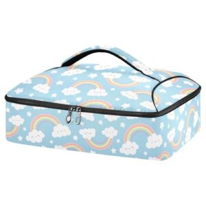 kcldeci insulated thermal food carrier insulated casserole carrier for hot or cold food,cloud rainbow blue sky insulated tote bag for potluck cookouts parties picnic,lasagna lugger