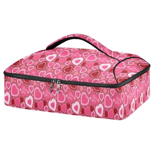 Kcldeci Insulated Thermal Food Carrier Insulated Casserole Carrier for Hot or Cold Food,Valentine's Heart Insulated Tote Bag for Potluck Cookouts Parties Picnic,Lasagna Lugger