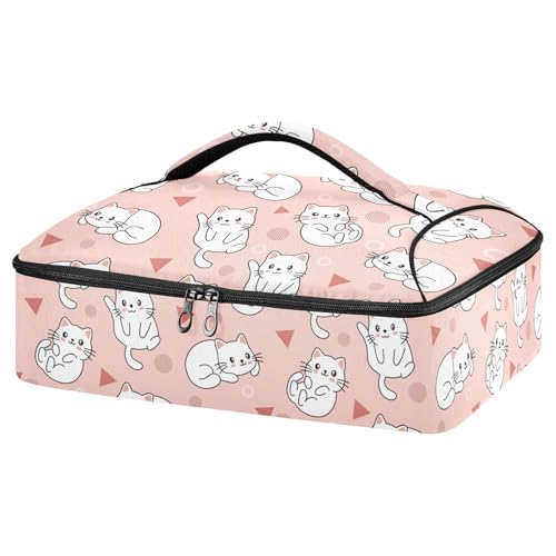 Kcldeci Insulated Thermal Food Carrier Insulated Casserole Carrier for Hot or Cold Food,Cute Animal Little Cat Insulated Tote Bag for Potluck Cookouts Parties Picnic,Lasagna Lugger