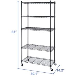 HKYH 5-Shelf Steel Wire Tier Layer Shelving Durable 30.1x14.2x63 Holder Storage Rack Generic Storagerack Closet organizers and storage Organization and storage Storage shelves Closet storage Bo