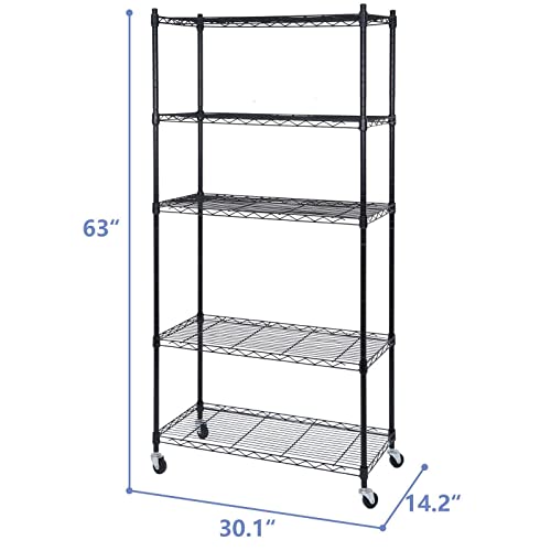 HKYH 5-Shelf Steel Wire Tier Layer Shelving Durable 30.1x14.2x63 Holder Storage Rack Generic Storagerack Closet organizers and storage Organization and storage Storage shelves Closet storage Bo