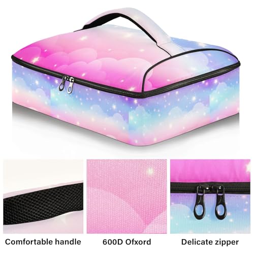 Kcldeci Insulated Thermal Food Carrier Insulated Casserole Carrier for Hot or Cold Food,Rainbow Unicorn (2) Insulated Tote Bag for Potluck Cookouts Parties Picnic,Lasagna Lugger