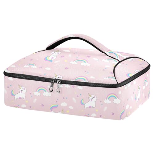 Kcldeci Insulated Thermal Food Carrier Insulated Casserole Carrier for Hot or Cold Food,Cute Caticorn and Clouds Insulated Tote Bag for Potluck Cookouts Parties Picnic,Lasagna Lugger