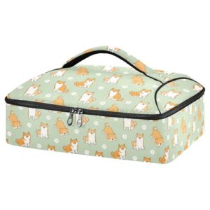 kcldeci insulated thermal food carrier insulated casserole carrier for hot or cold food,cartoon dog and flower insulated tote bag for potluck cookouts parties picnic,lasagna lugger