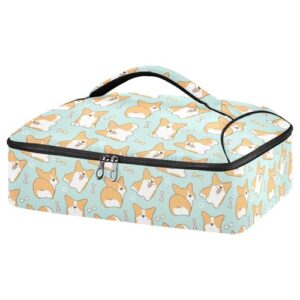 kcldeci insulated thermal food carrier insulated casserole carrier for hot or cold food,cute corgi dog insulated tote bag for potluck cookouts parties picnic,lasagna lugger