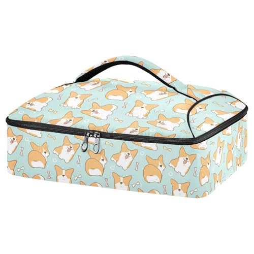 Kcldeci Insulated Thermal Food Carrier Insulated Casserole Carrier for Hot or Cold Food,Cute Corgi Dog Insulated Tote Bag for Potluck Cookouts Parties Picnic,Lasagna Lugger