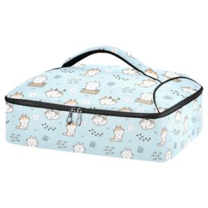 kcldeci insulated thermal food carrier insulated casserole carrier for hot or cold food,cute cartoon cat on light blue insulated tote bag for potluck cookouts parties picnic,lasagna lugger