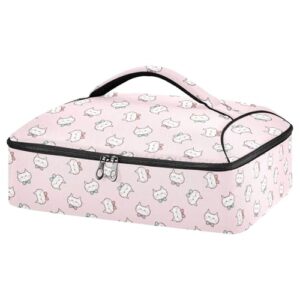 kcldeci insulated thermal food carrier insulated casserole carrier for hot or cold food,cute cartoon cat face insulated tote bag for potluck cookouts parties picnic,lasagna lugger