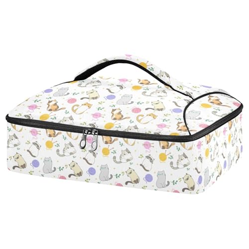 Kcldeci Insulated Thermal Food Carrier Insulated Casserole Carrier for Hot or Cold Food,Cute Cartoon Cat Insulated Tote Bag for Potluck Cookouts Parties Picnic,Lasagna Lugger