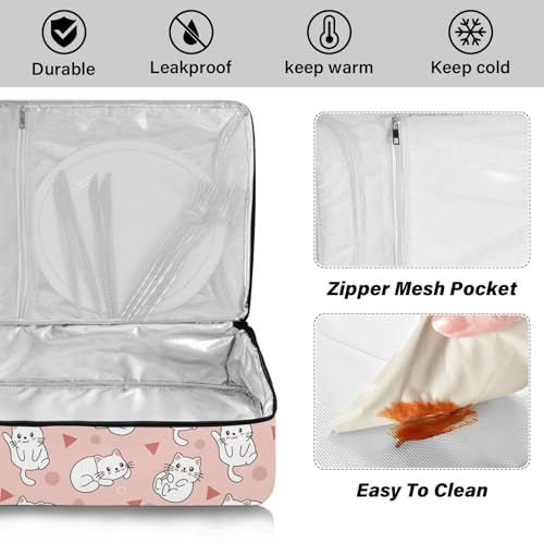 Kcldeci Insulated Thermal Food Carrier Insulated Casserole Carrier for Hot or Cold Food,Cute Animal Little Cat Insulated Tote Bag for Potluck Cookouts Parties Picnic,Lasagna Lugger